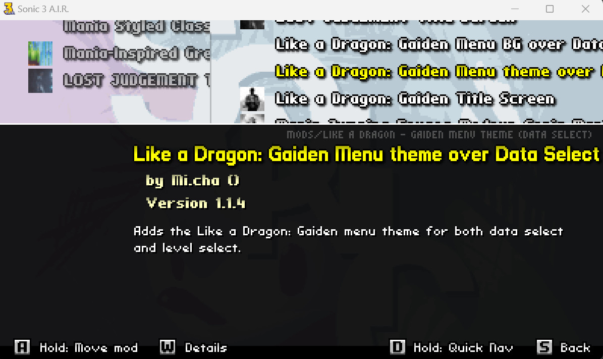 Like a Dragon: Gaiden Mod Package Mod for Sonic 3 A.I.R. | S3AIR Mods