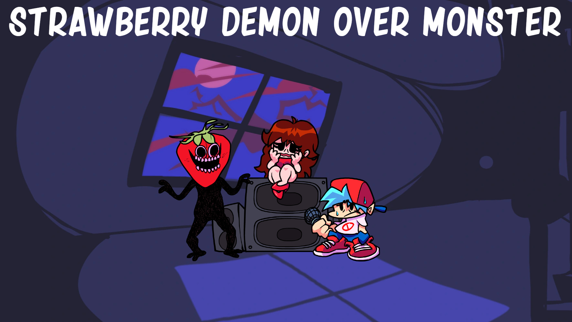 Strawberry Demon over Monster + FLA Mod for Friday Night Funkin' | FNF Mods