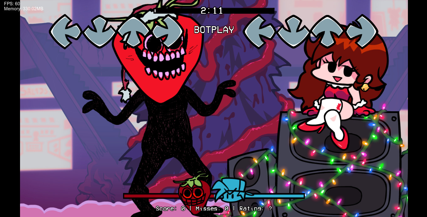 Strawberry Demon over Monster + FLA Mod for Friday Night Funkin' | FNF Mods