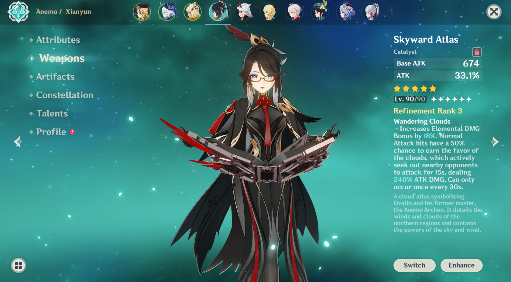 Skyward Atlas Black & Red Recolor Mod for Genshin Impact | GI Mods