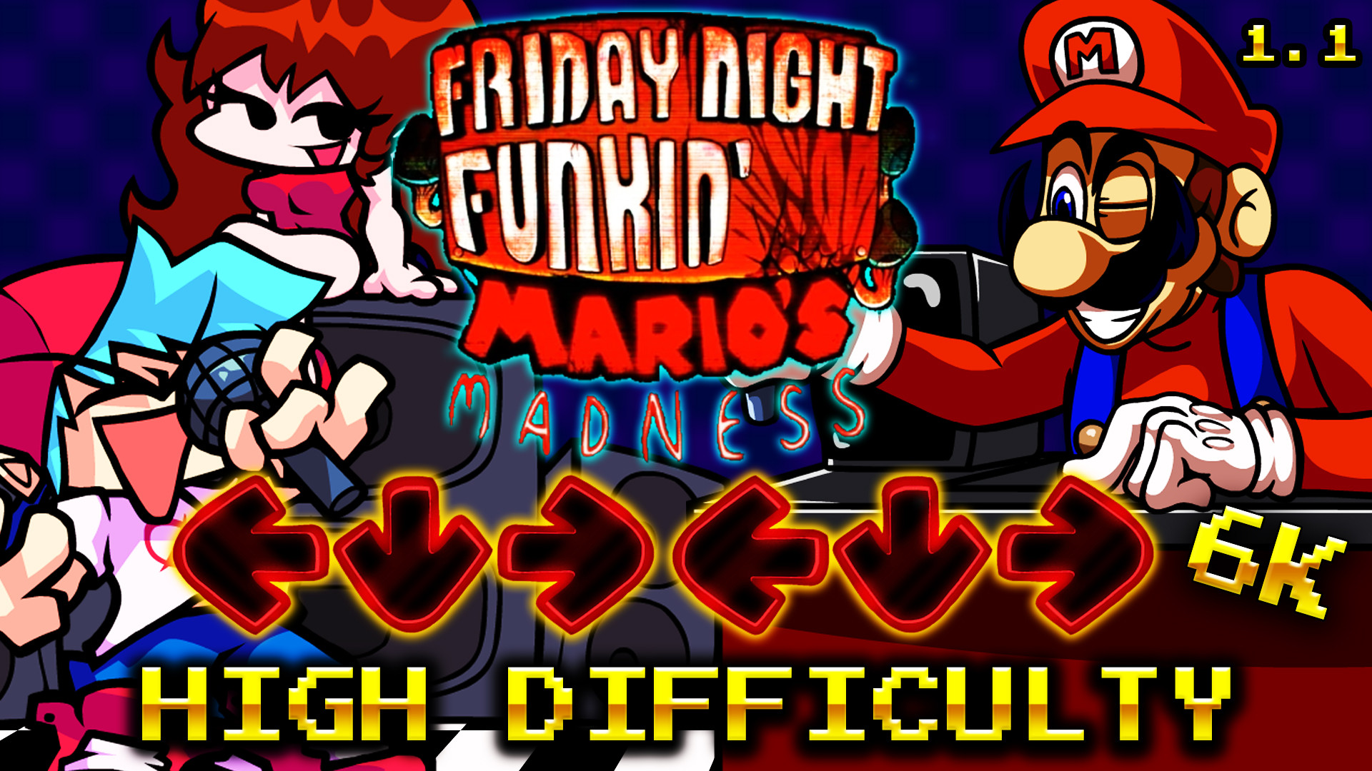 [SENSITIVE CONTENT] Mario's Madness V2 but port in 6k Mod for Friday Night Funkin' | FNF Mods