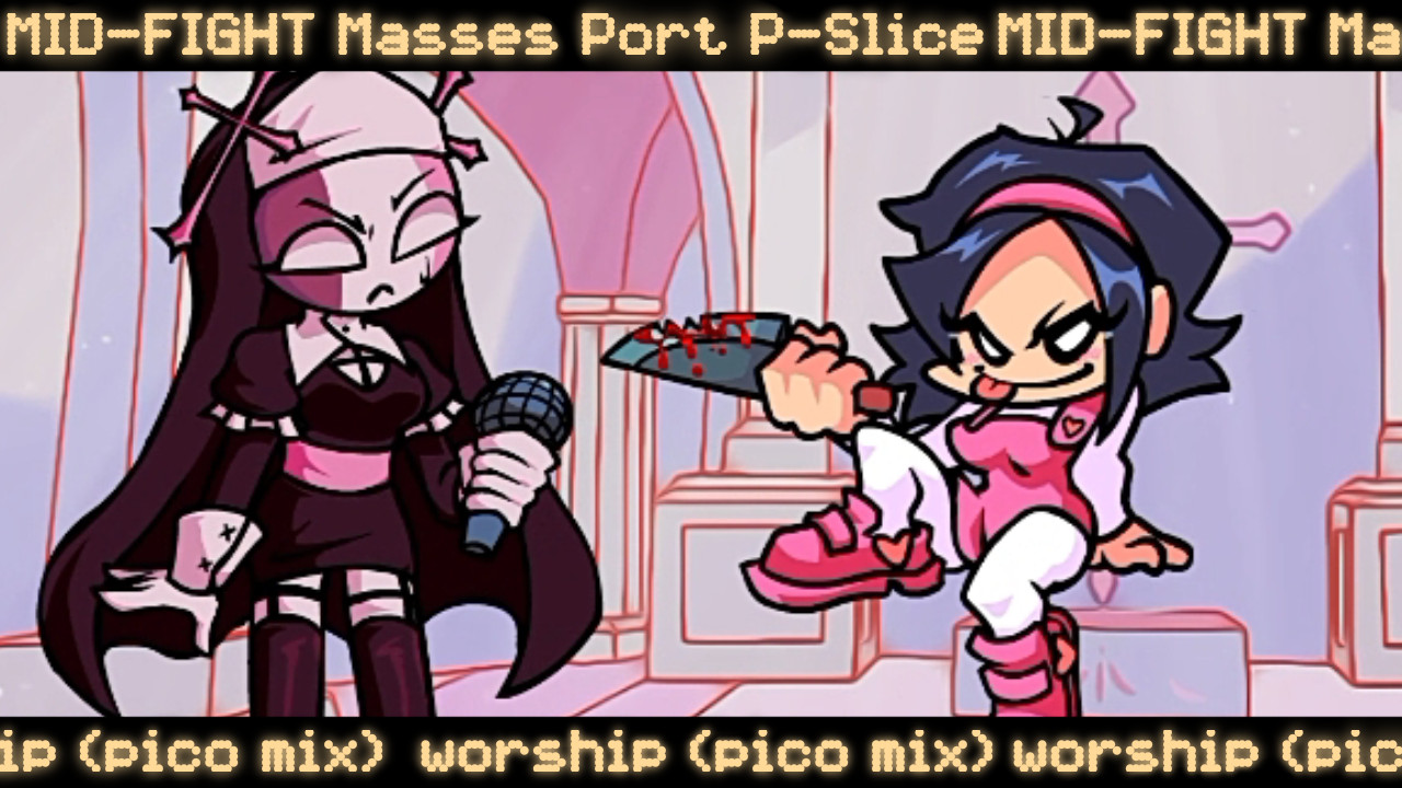 MID-FIGHT Masses Port Psych engine P-Slice Mod for Friday Night Funkin' | FNF Mods
