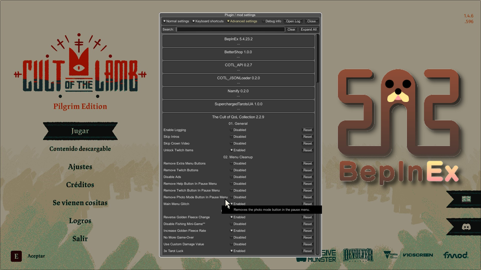 BepInEx Configuration Manager Mod for Cult Of The Lamb | COTL Mods