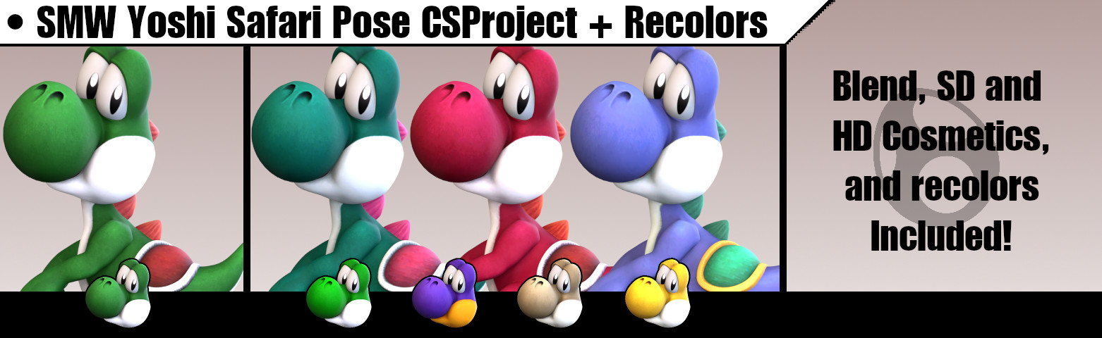 SMW Yoshi Safari Pose CSProject + Recolors Mod for Super Smash Bros ...