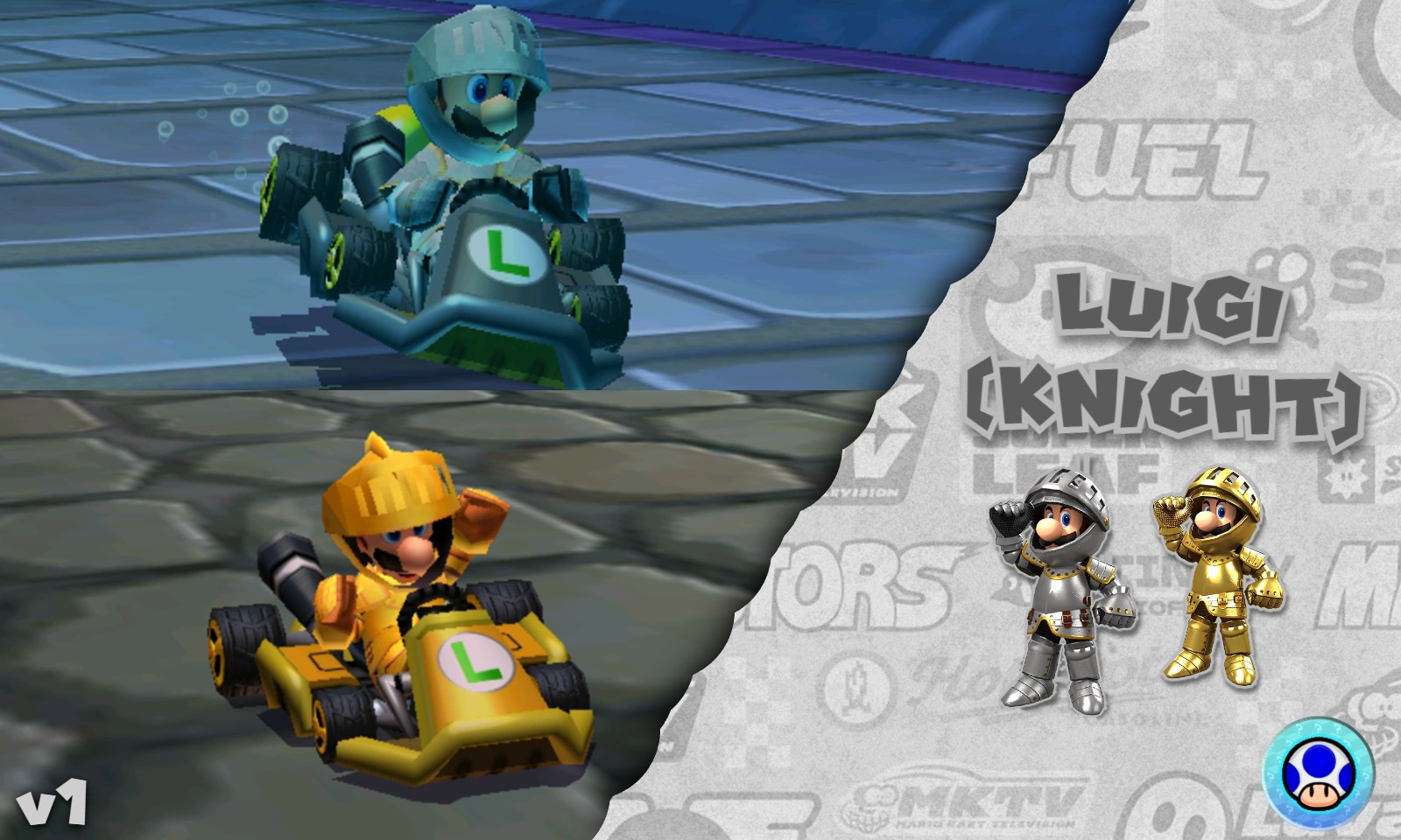 Luigi (Knight) & Luigi (Gold Knight) in MK7 Mod for Mario Kart 7 | MK7 Mods