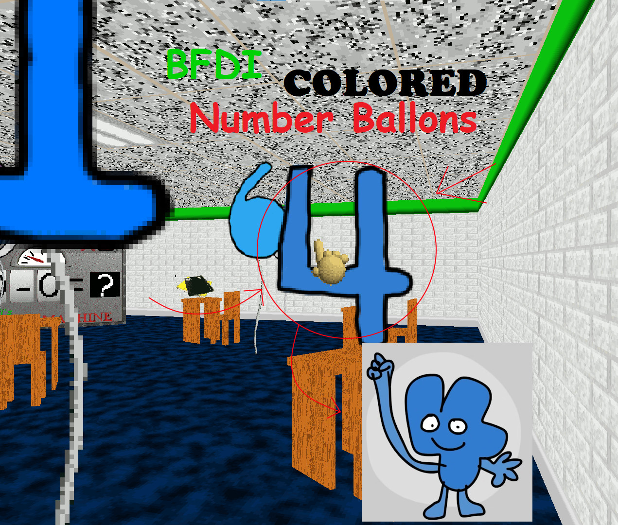 BFDI shaped number balloons Mod for Baldi's Basics | Baldi Mods