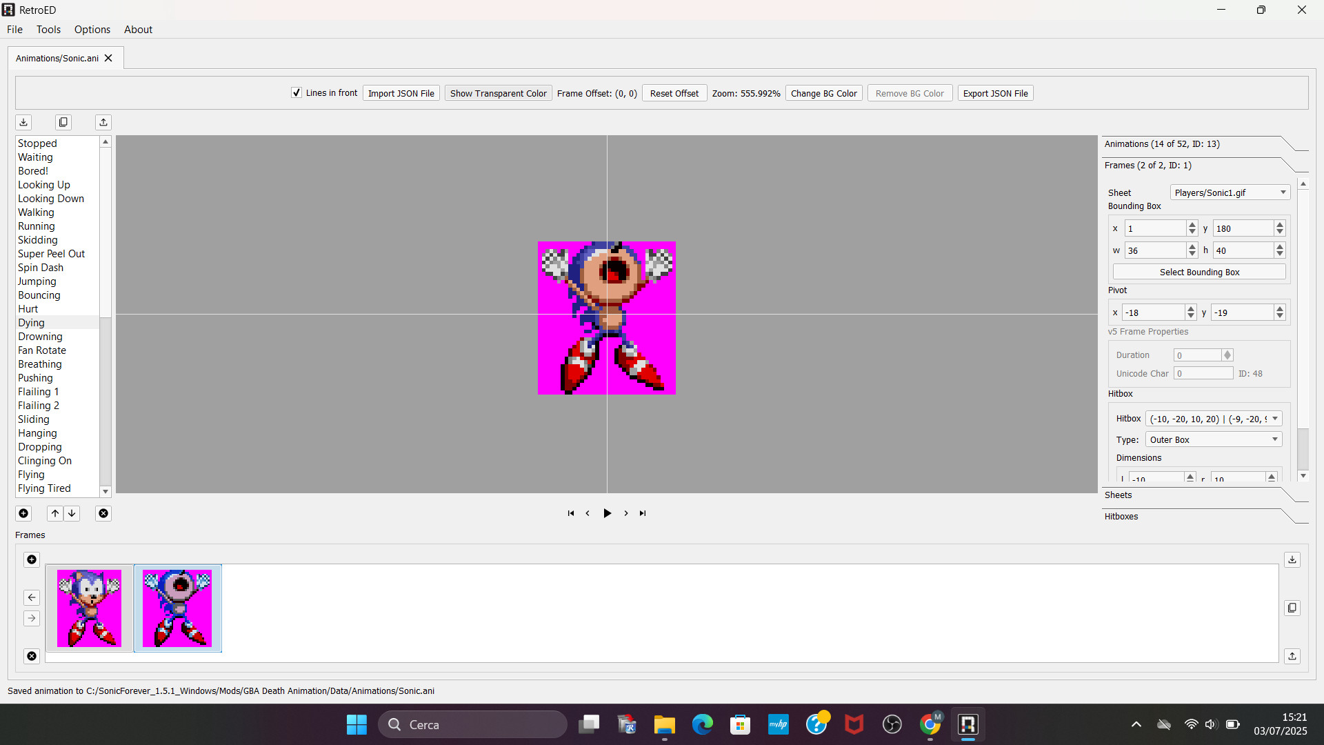 Sonic 1 Genesis Death Animation Mod for Sonic the Hedgehog Forever ...