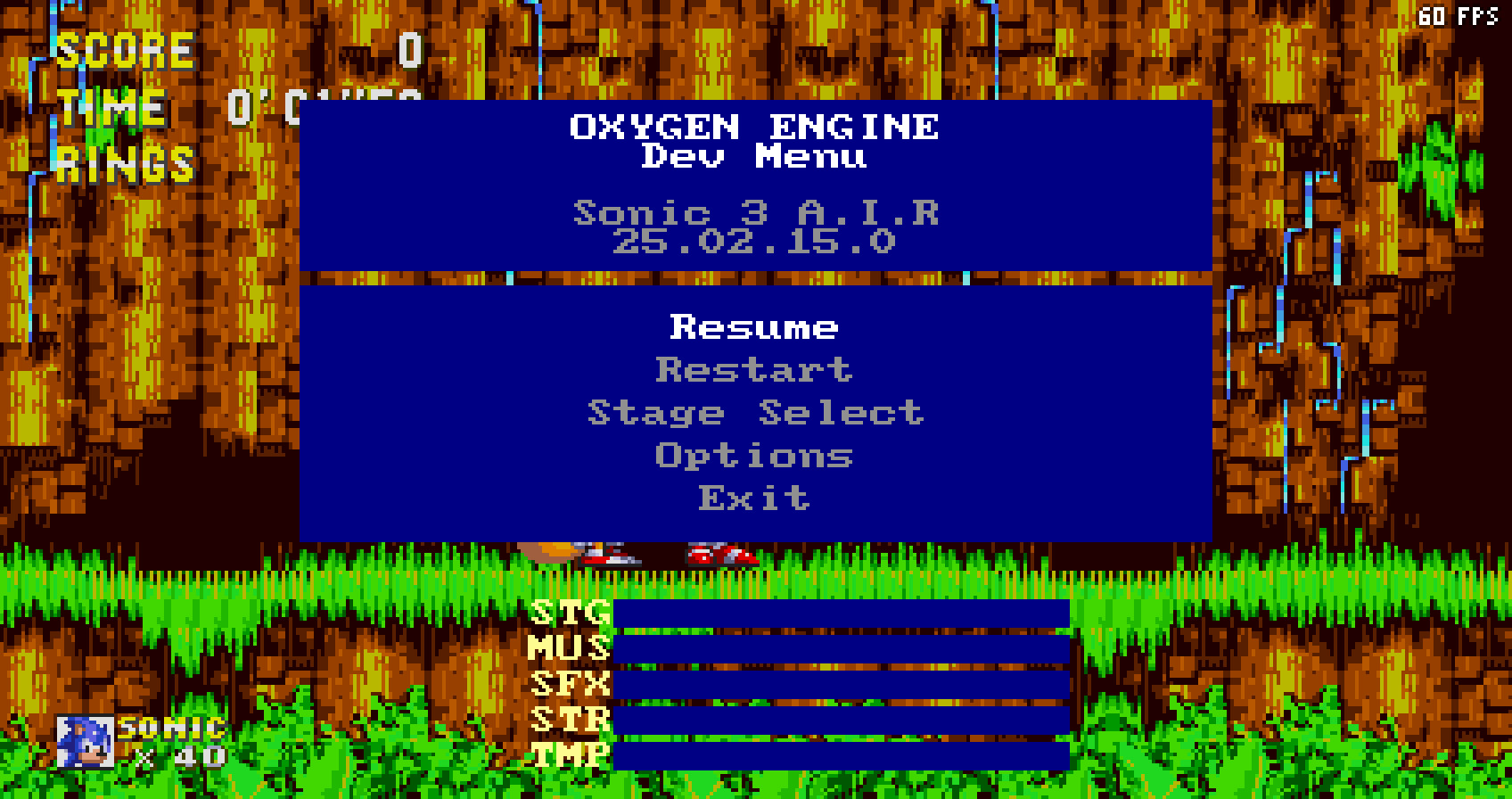 RSDK Dev Menu Inspired Pause Menu Mod for Sonic 3 A.I.R. | S3AIR Mods
