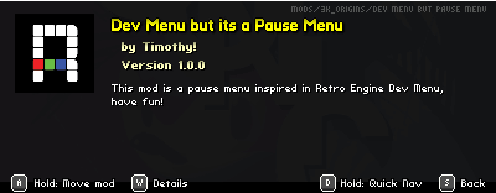 RSDK Dev Menu Inspired Pause Menu Mod for Sonic 3 A.I.R. | S3AIR Mods