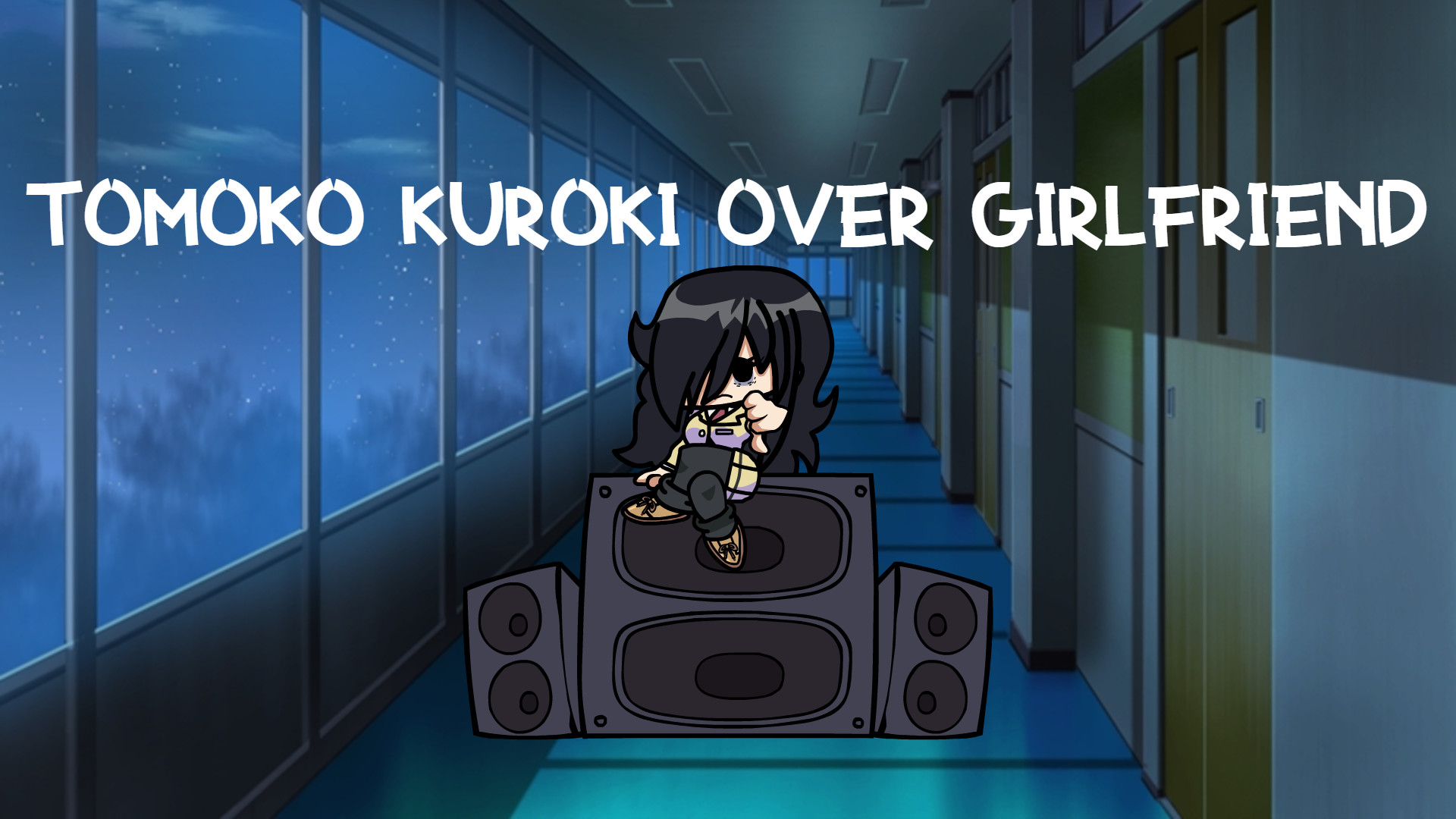 Tomoko Kuroki over Girlfriend + FLA Mod for Friday Night Funkin' | FNF Mods