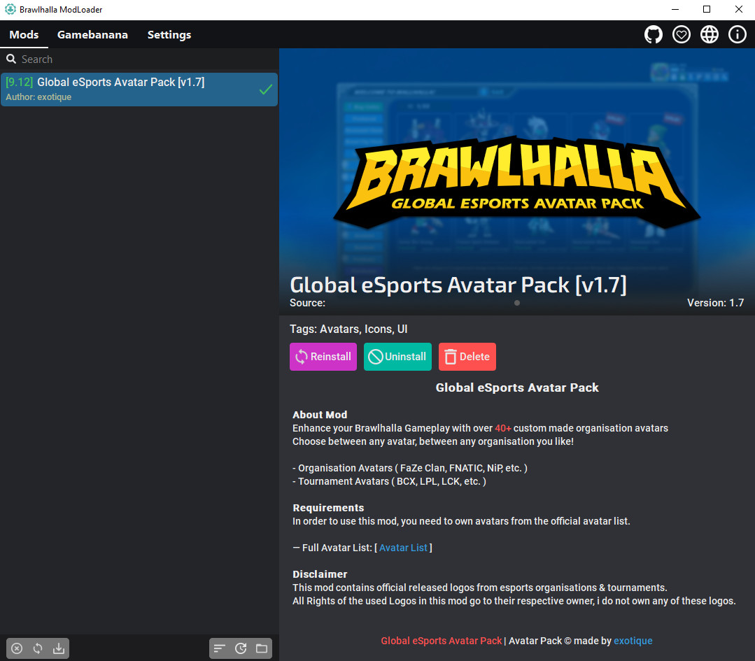 Global eSports Avatar Pack [v1.8] Mod for Brawlhalla | BHalla Mods