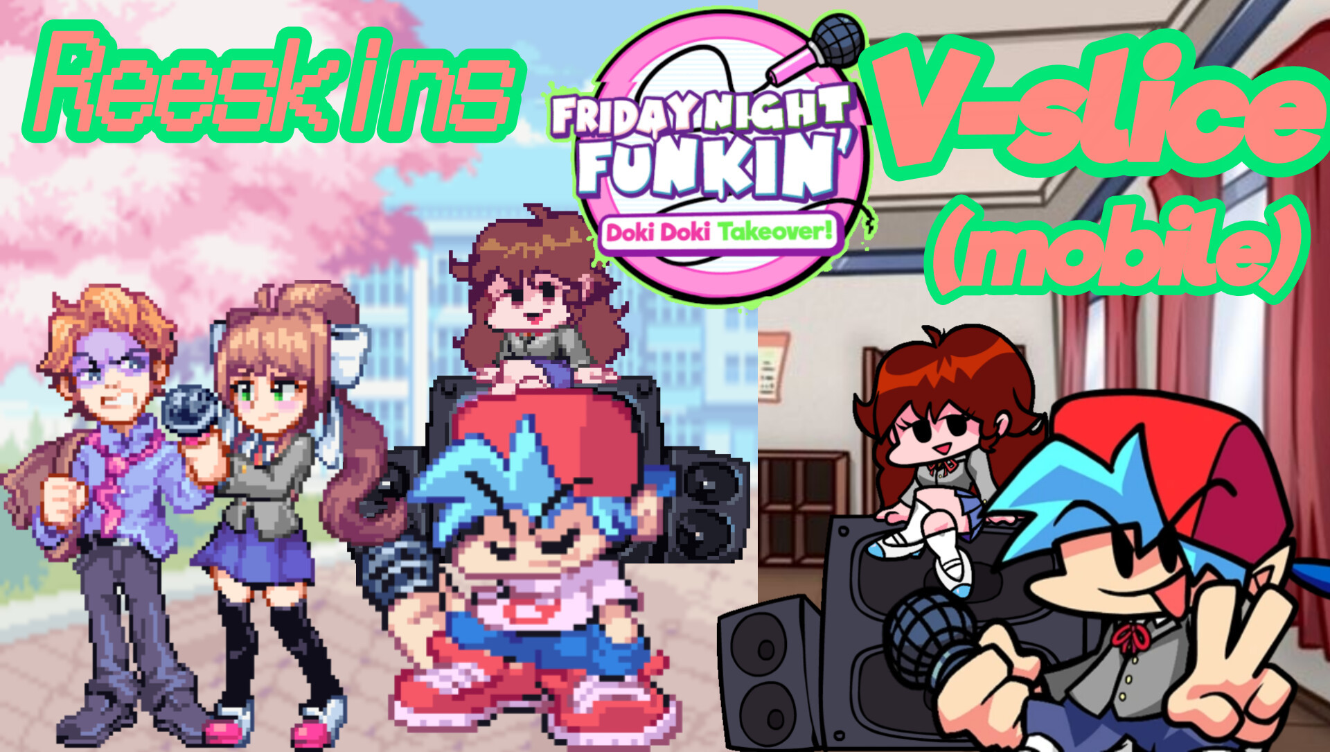 Bf and Gf DDLC reeskins Mod for Friday Night Funkin' | FNF Mods