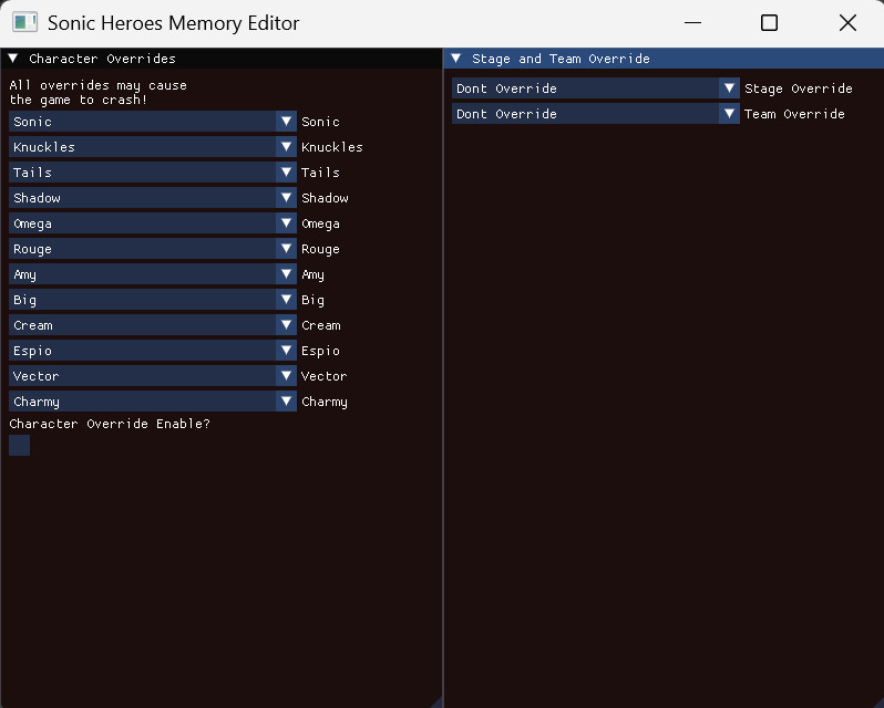 Sonic Heroes Memory Editor Mod for Sonic Heroes | SH Mods