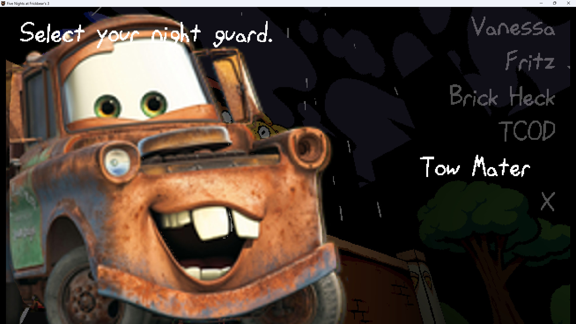 Tow Mater Night Guard Mod Mod for Five Nights at Frickbear's 3 | FB3 Mods