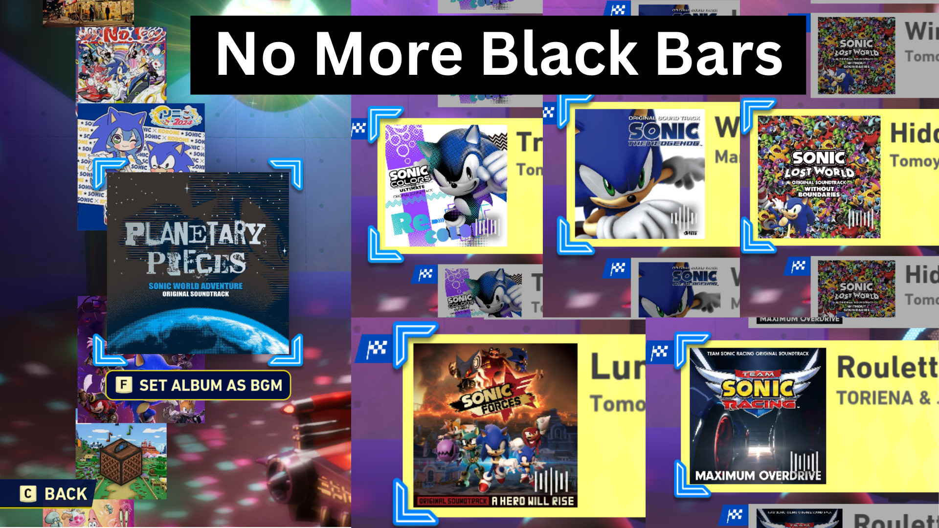 Better Jukebox Album Covers Mod for Sonic Racing: CrossWorlds | SR:CW Mods