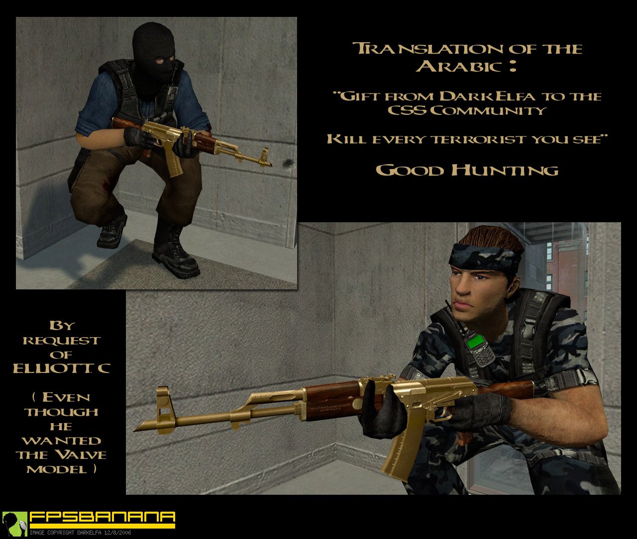 Gold Saddam AK, Elfa Style Mod for Counter-Strike: Source | CS:S Mods