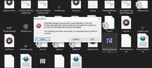 An error when launching Windowzone [Sonic WindowsZone] [Questions]