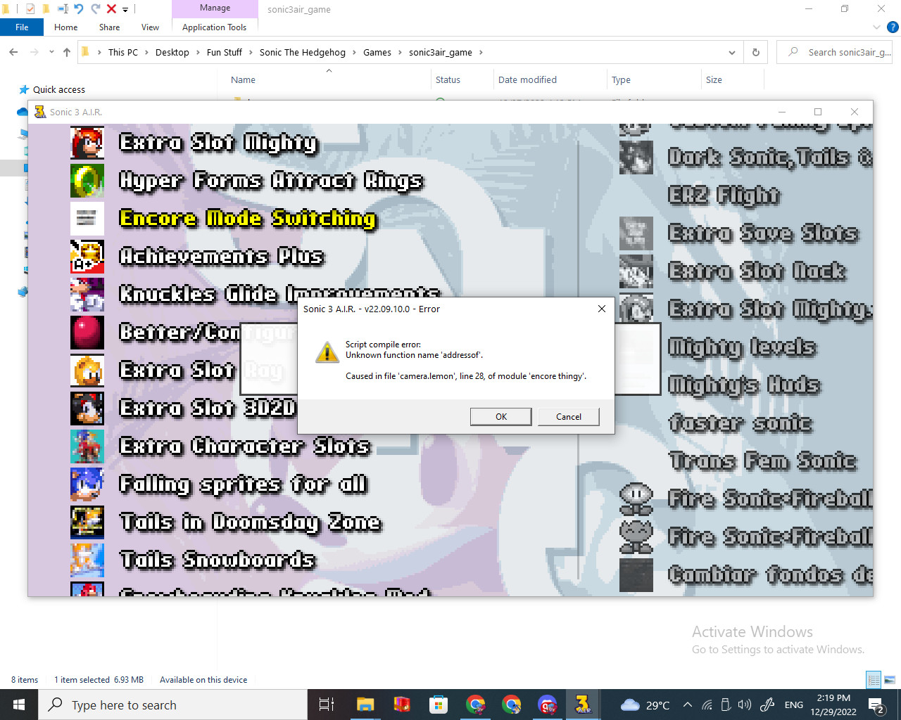 Encore Mode Switching Bug??? Question for Sonic 3 A.I.R. | S3AIR Questions