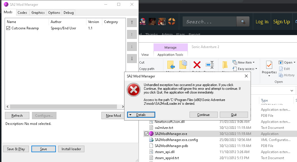 Sonic Adventure 2 Mod manager Update error Question for Sonic Adventure ...