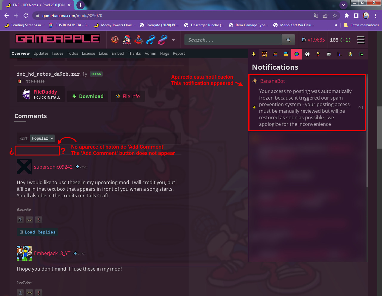 I can't comment on any post Question for GameBanana | GB Questions