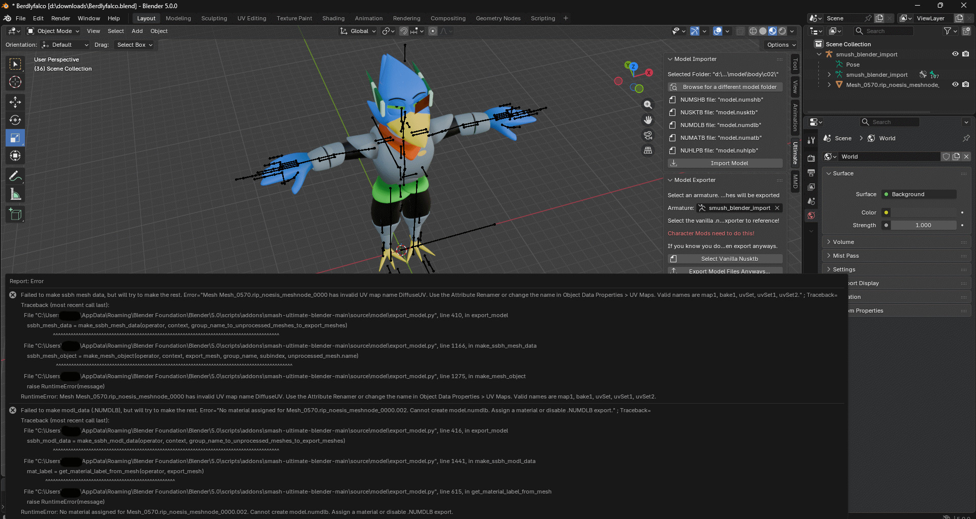 How do I fix this blender export error? Question for Super Smash Bros ...