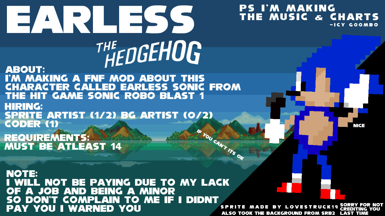 VS Earless The Hedgehog for hire [Friday Night Funkin'] [Requests]