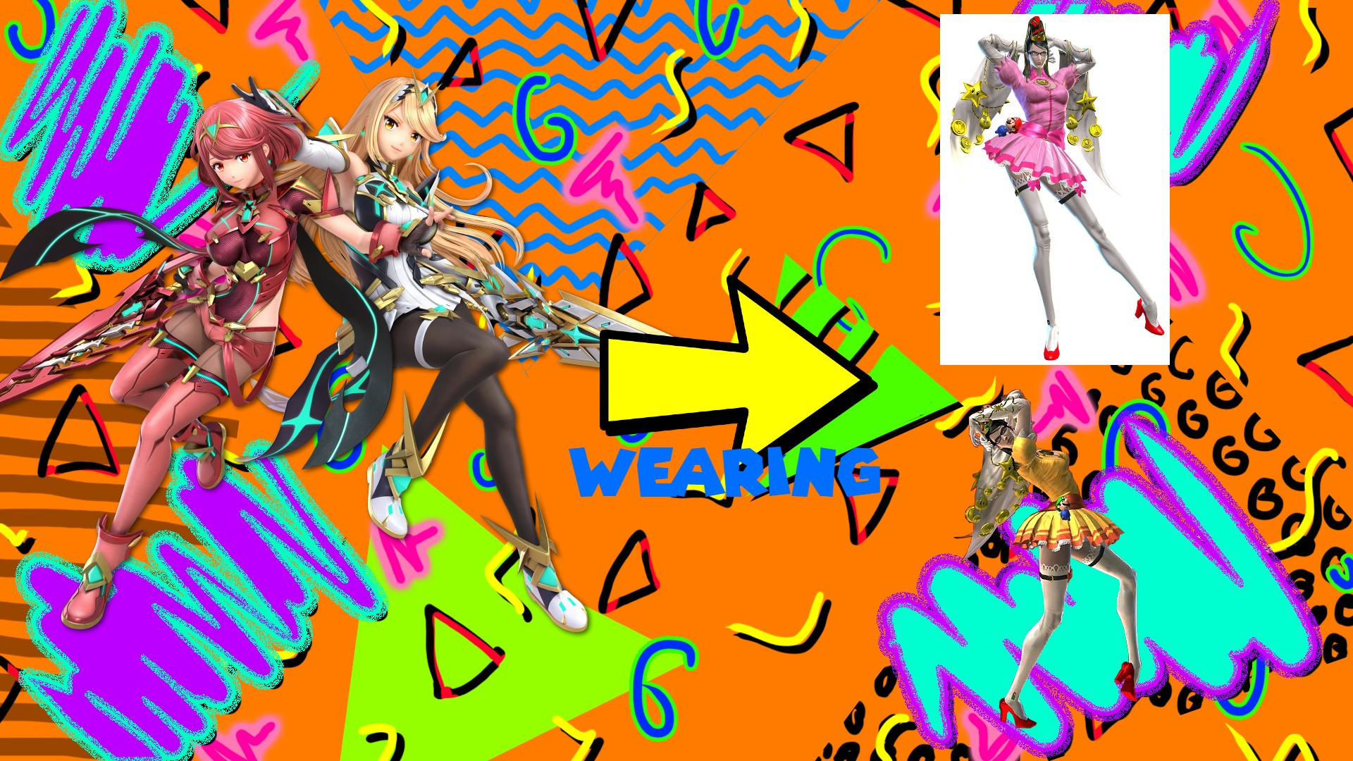 Pyra and Mythra wearing Bayo's costumes based on Peach and Daisy [Super ...