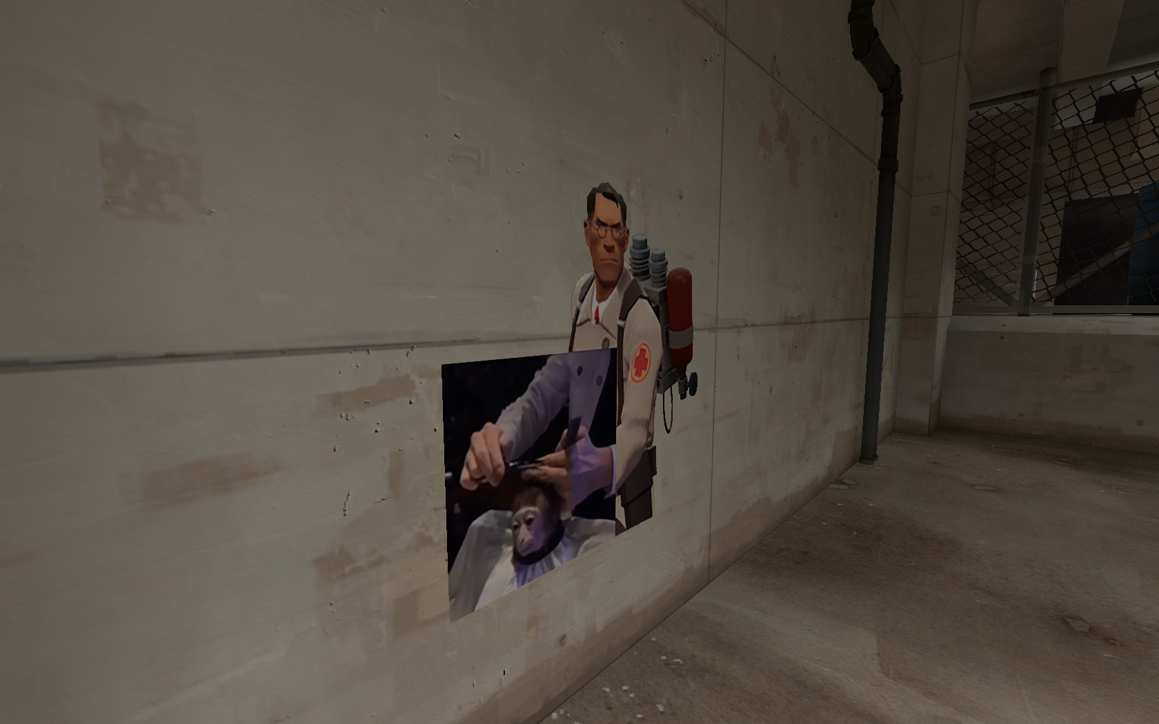 Medic giving funny monke a haircut Spray for Team Fortress 2 | TF2 Sprays