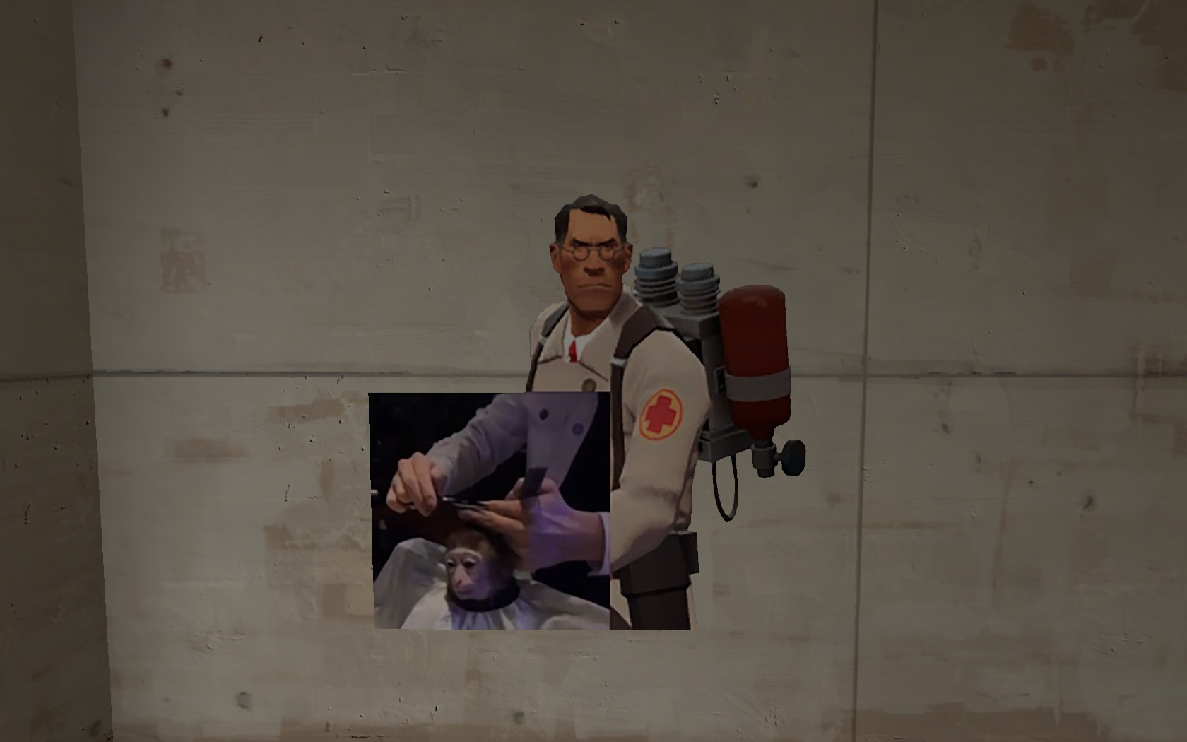 Medic giving funny monke a haircut Spray for Team Fortress 2 | TF2 Sprays