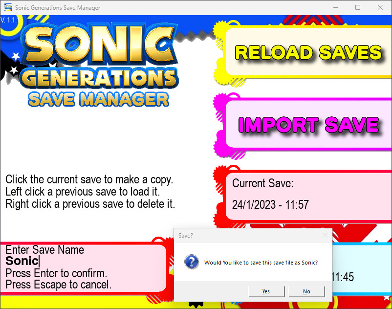 Sonic Generations Save Manager Modding Tool for Sonic Generations (2011) | Gens Modding Tools