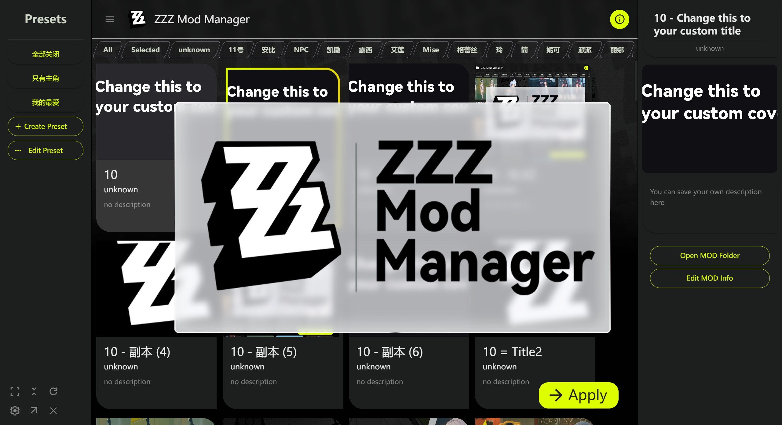 ZZZ ModManager 1.10.2(detect swap key support) Modding Tool for Zenless ...
