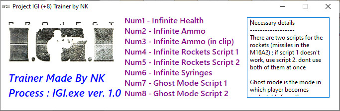 Project IGI (+8) Trainer by NK Modding Tool for Project IGI | PIGI ...