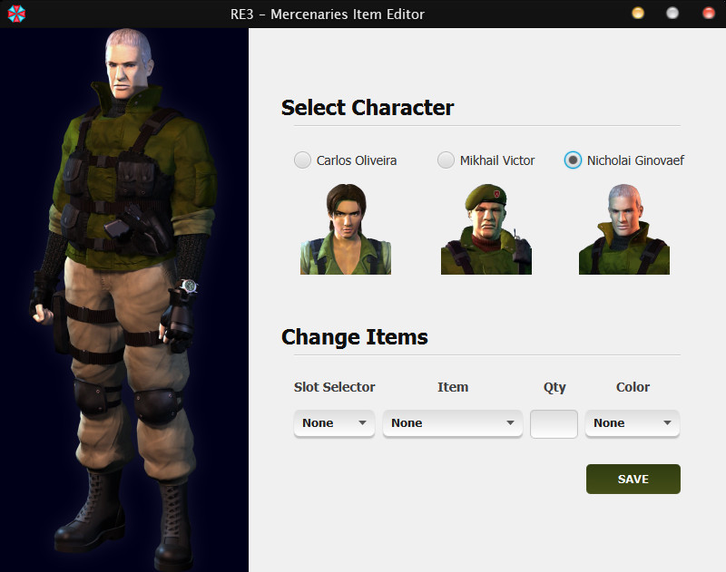 RE3 - Mercenaries Item Editor byMystic Modding Tool for Resident Evil 3: Nemesis | RE3 Modding Tools