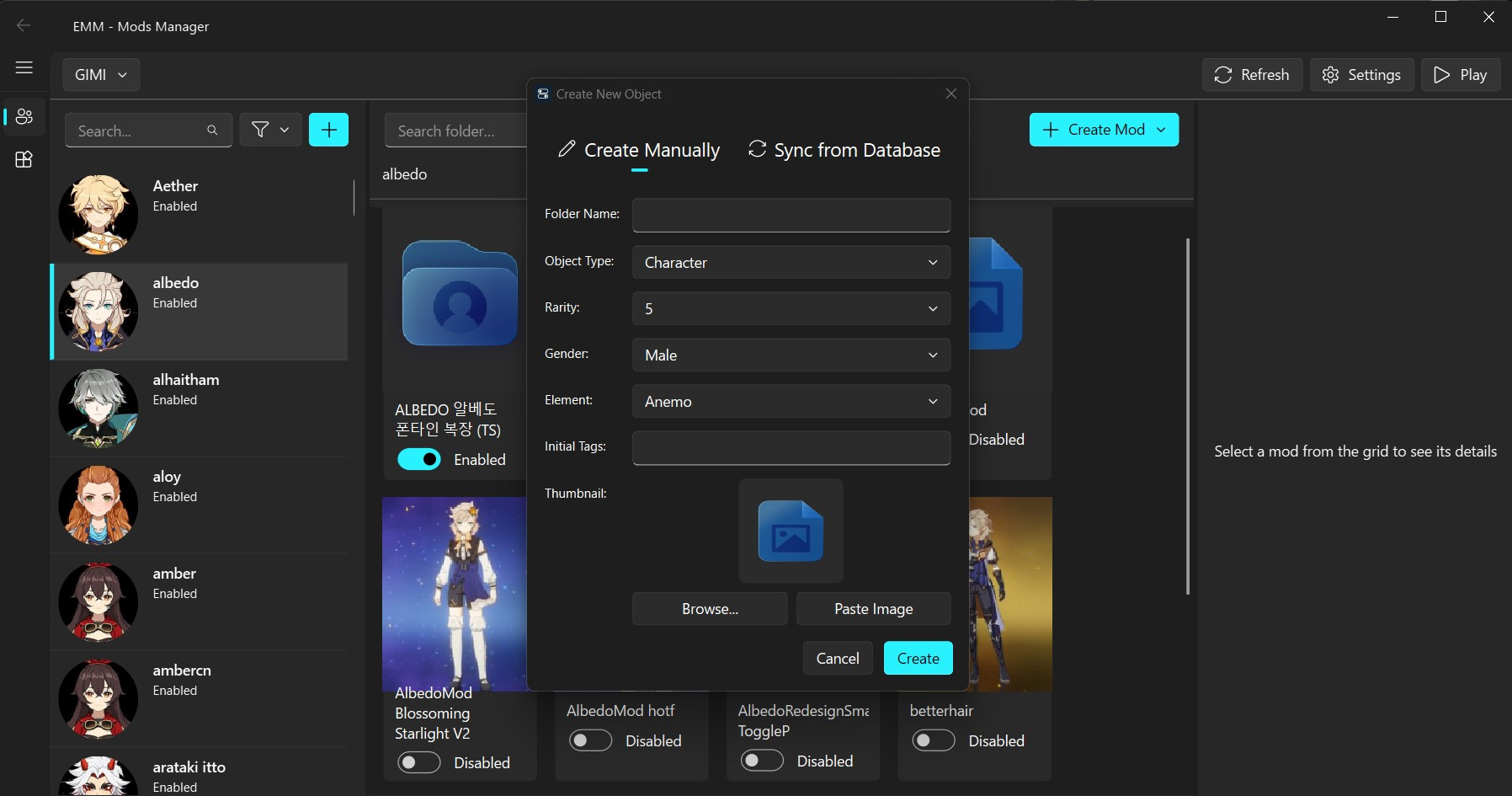 Enabled Model Mods Manager Modding Tool for Genshin Impact | GI Modding Tools