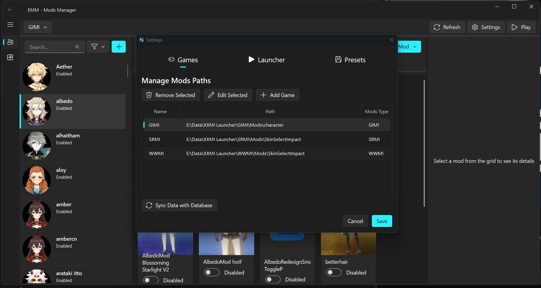 Enabled Model Mods Manager Modding Tool for Genshin Impact | GI Modding Tools