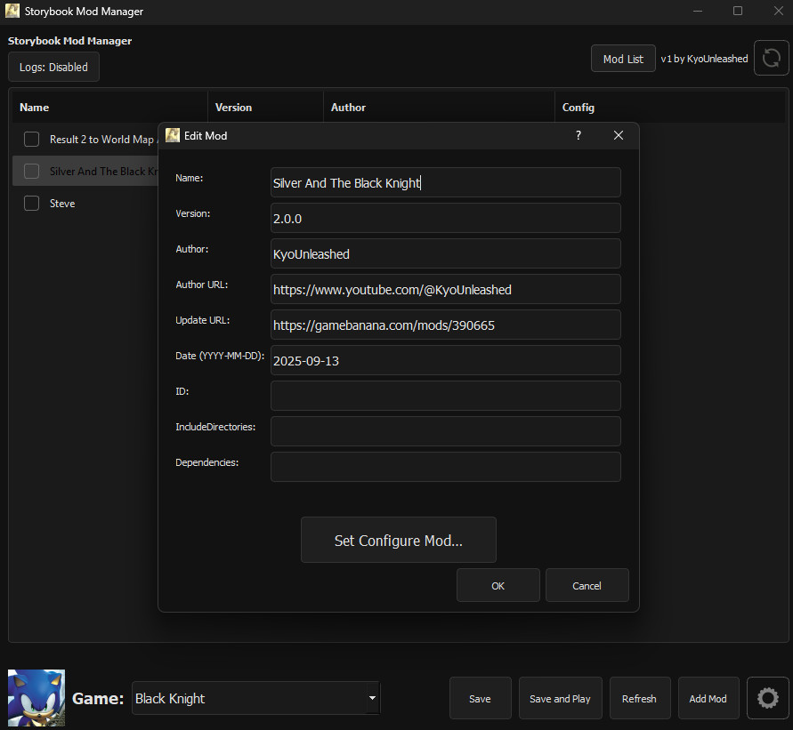Storybook Mod Manager Modding Tool for Sonic and the Black Knight ...