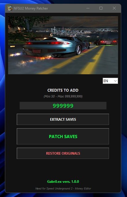 NFSU2 MONEY PATCHER Modding Tool for Need for Speed: Underground 2 ...