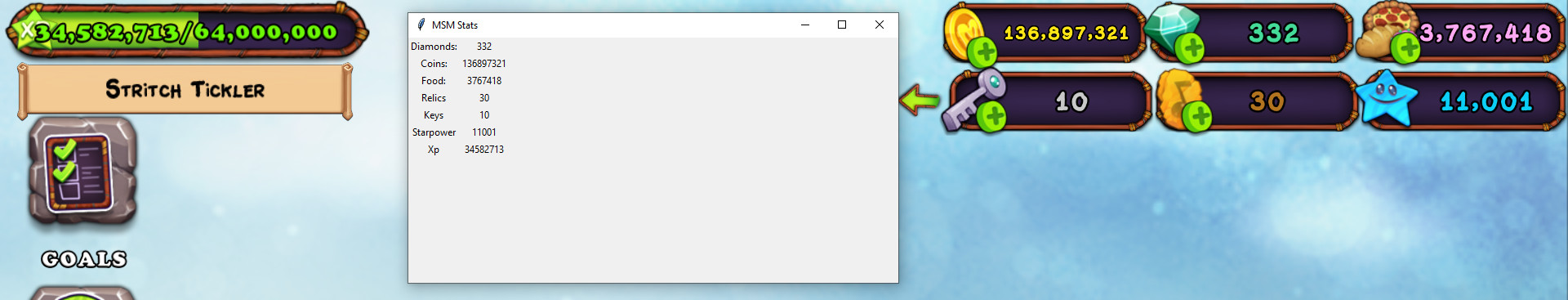 Stats viewer (v0.1.2) working Work In Progress for My Singing Monsters ...