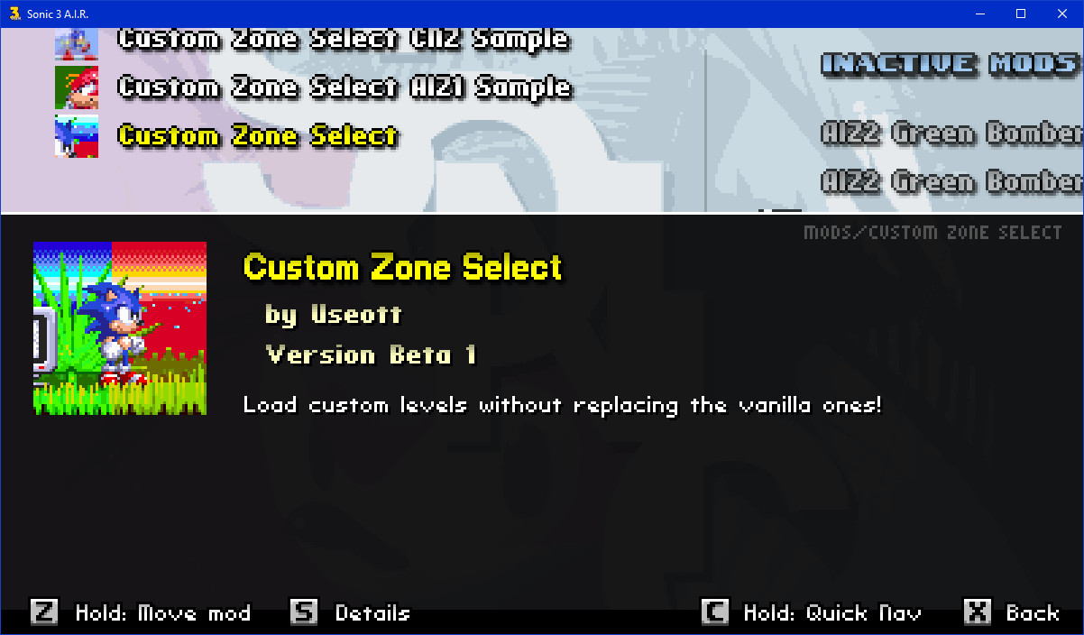 [MOD DONE] Custom Zone Select Work In Progress for Sonic 3 A.I.R ...